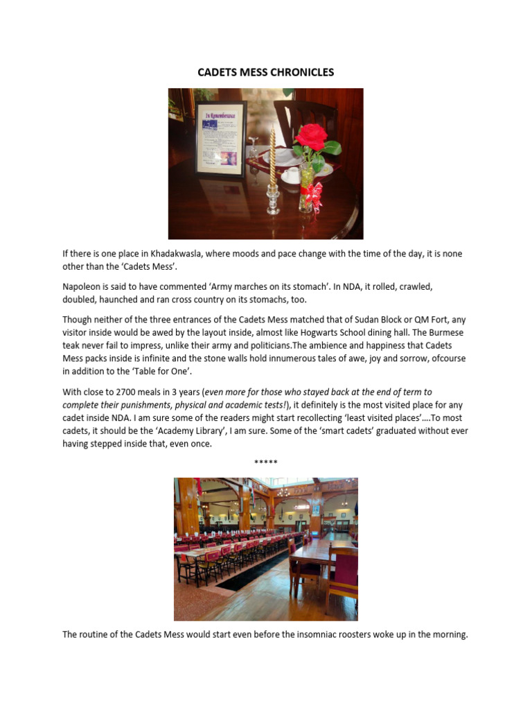 Cadet Life at NDA: Mess Memories | PDF | Gamal Abdel Nasser | Cuisine