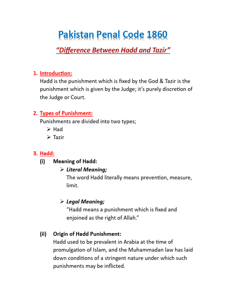 Hadd and Tazir | PDF | Common Law | Punishments