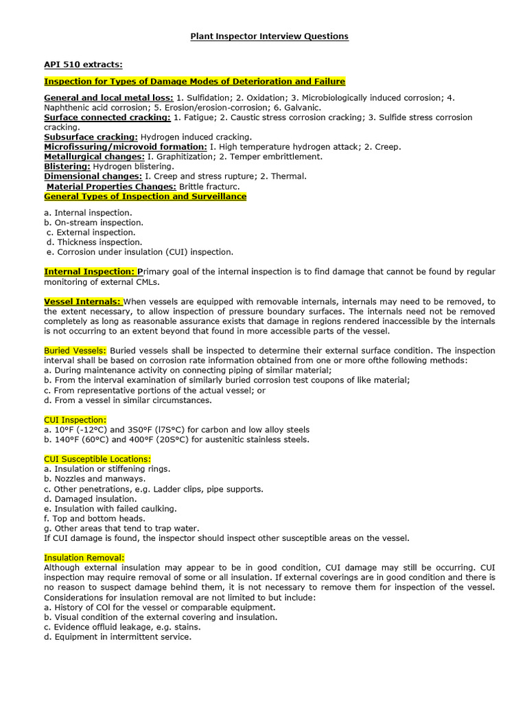 Plant Inspector Interview Questions Guide | PDF | Corrosion | Valve