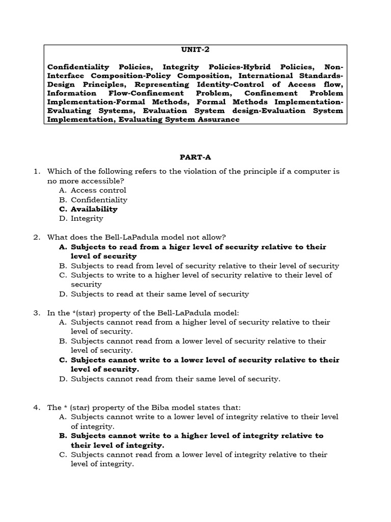 18CSC364J - Information Security MCQ UNIT 2 | PDF | Information ...