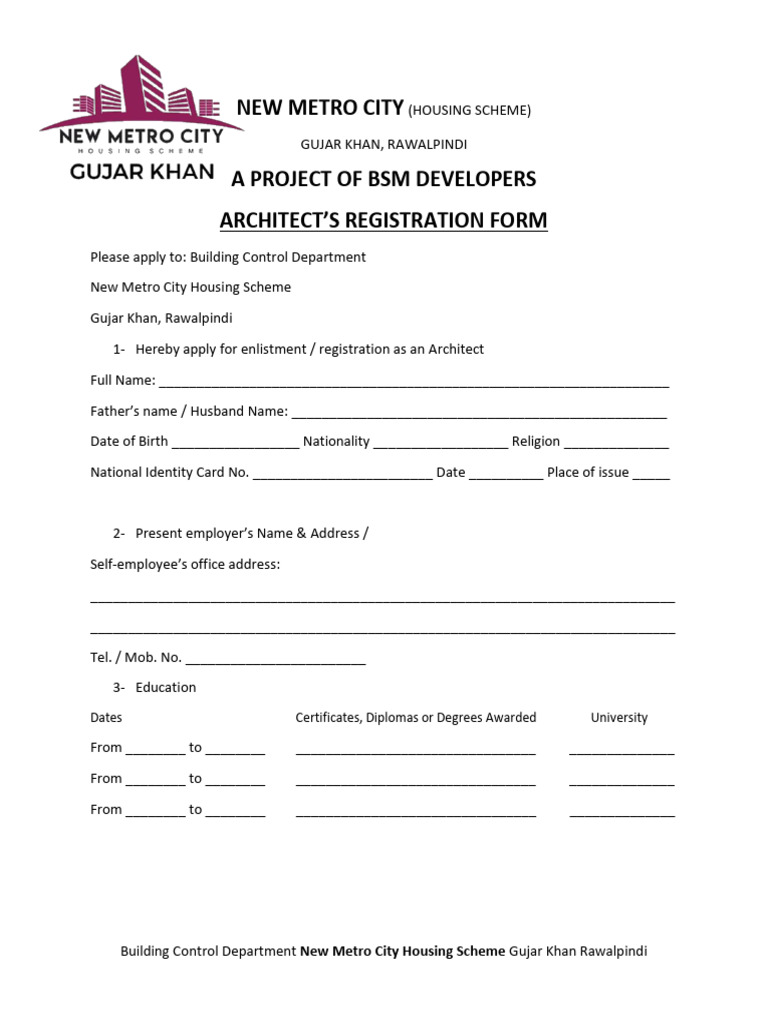 Architect's Registration Form (NMC-GK) | PDF | Identity Document | Justice