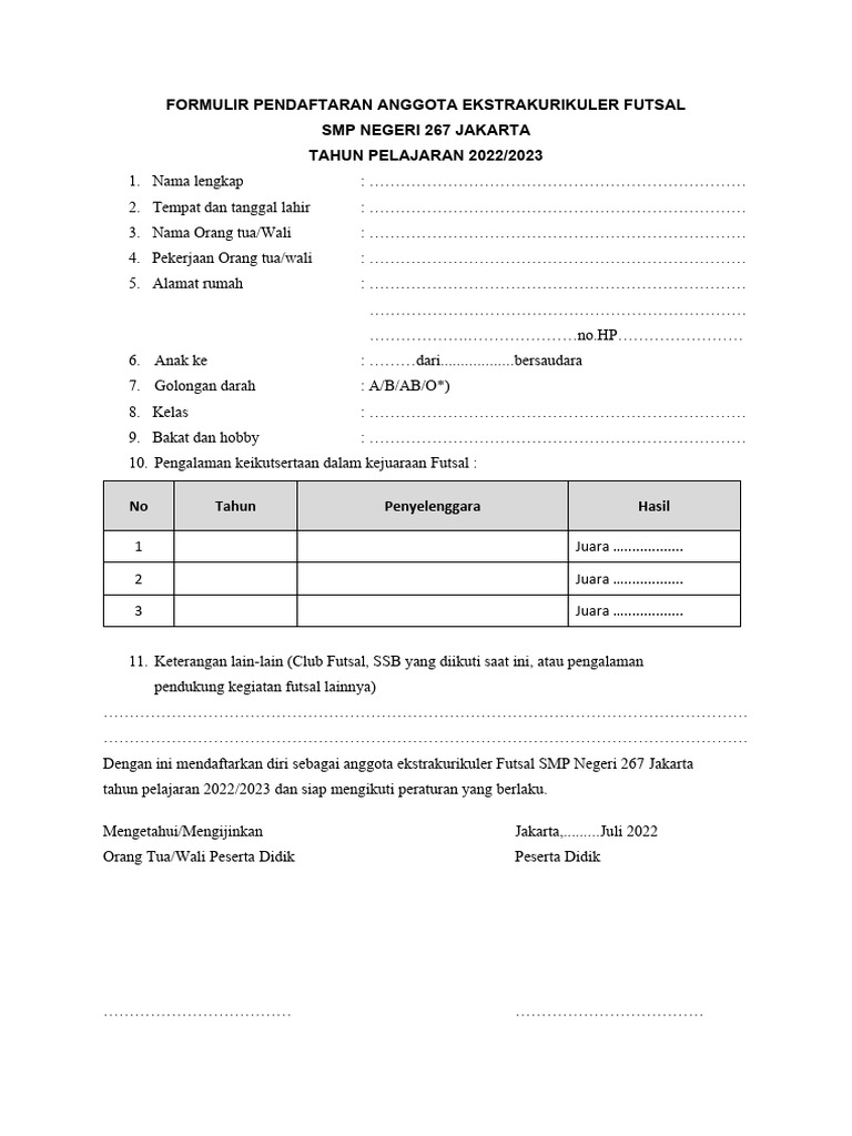 FORMULIR-PENDAFTARAN-FUTSAL | PDF