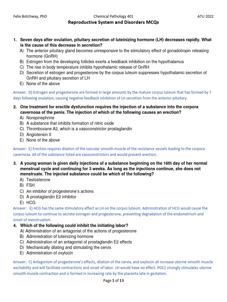 Share Reproduction MCQs 1 | PDF | Luteinizing Hormone | Menstrual Cycle