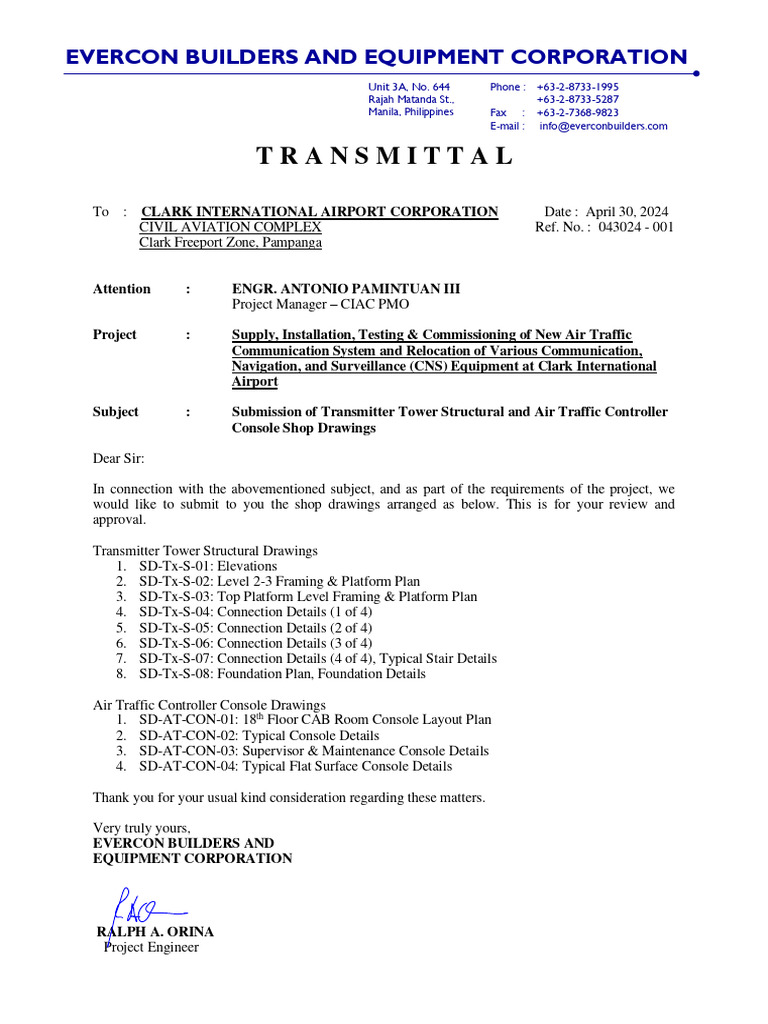 001 Transmittal - Transmitter Tower Structure and Console Shop Drawings ...