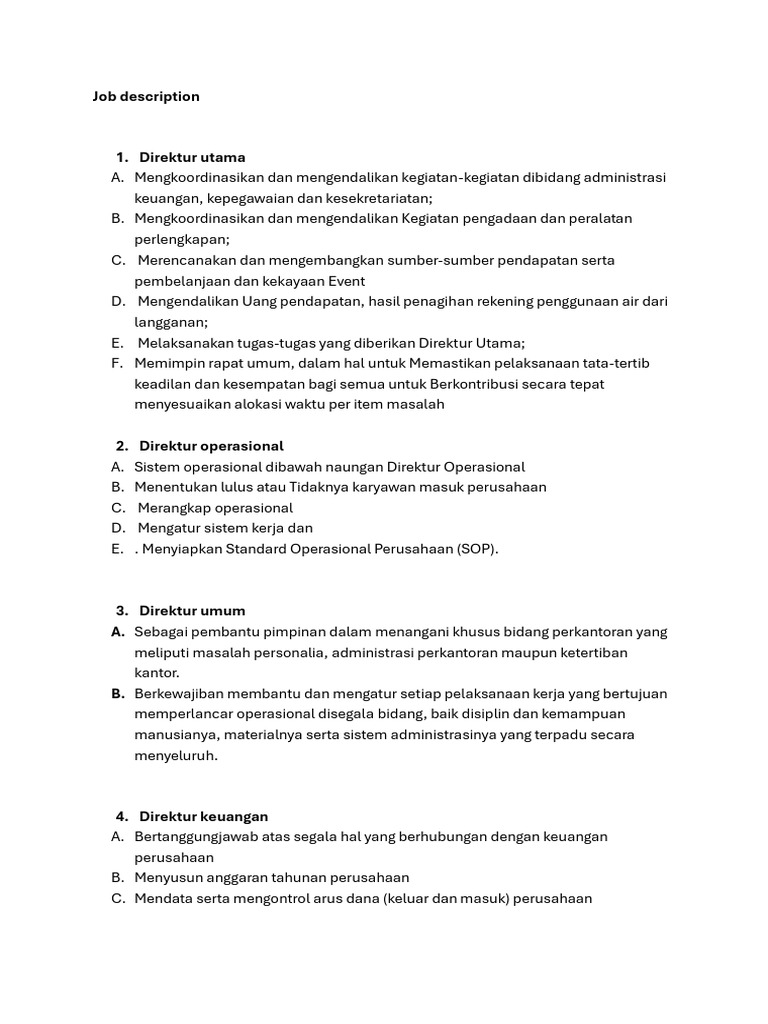 Deskripsi Jabatan Direksi dan Tim Event | PDF | Bisnis | Pengelolaan ...