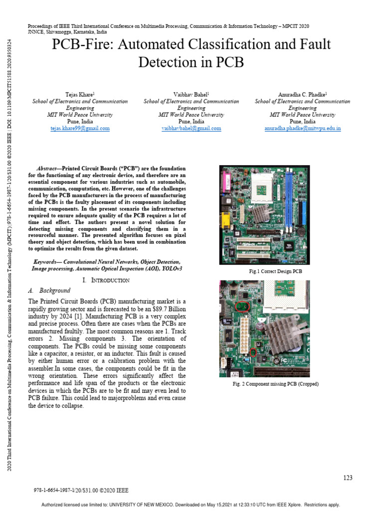 PCB-Fire Automated Classification and Fault | PDF | Printed Circuit Board | Algorithms