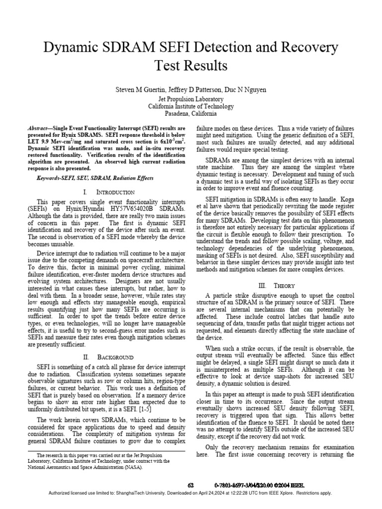 Dynamic SDRAM SEFI Detection and Recovery Test Results | PDF | Dynamic ...