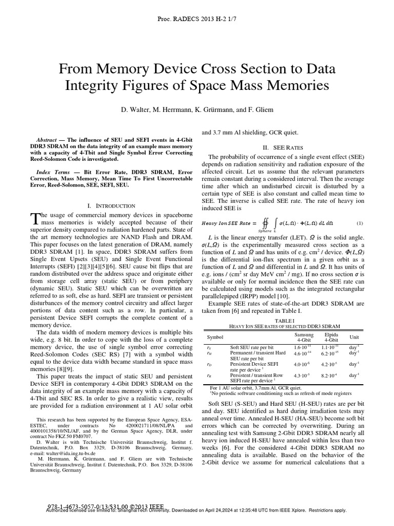 From Memory Device Cross Section To Data Integrity Figures of Space ...