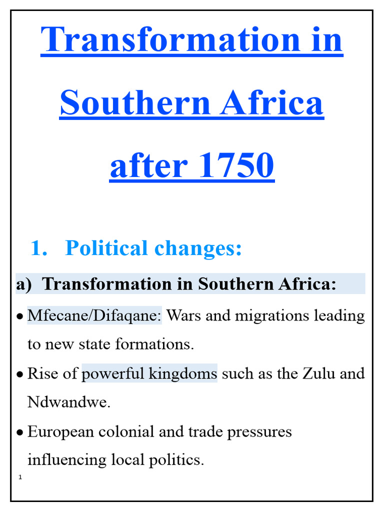Transformation in Southern Africa After 1750 | PDF | Zulu Kingdom ...