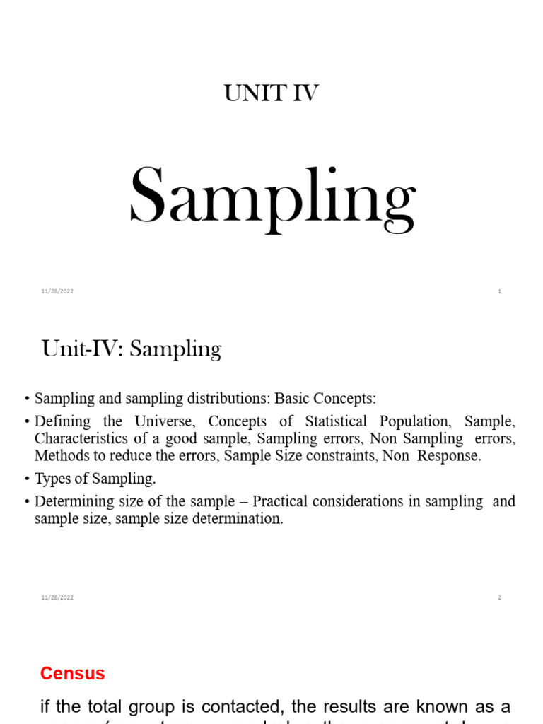 BRM-Unit 4 Sampling | PDF | Sampling (Statistics) | Sample Size Determination