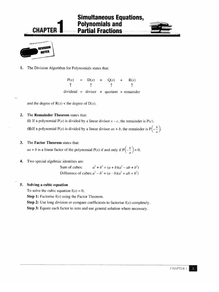 AM - Chapter 1 - Simultaneous Equations, Polynomials and Partial Fractions | PDF