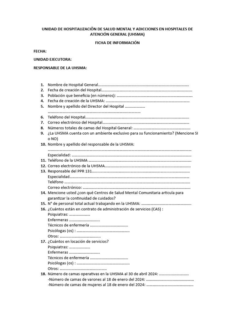 Ficha de UHSMA en Hospitales Generales | PDF | Enfermería | Hospital