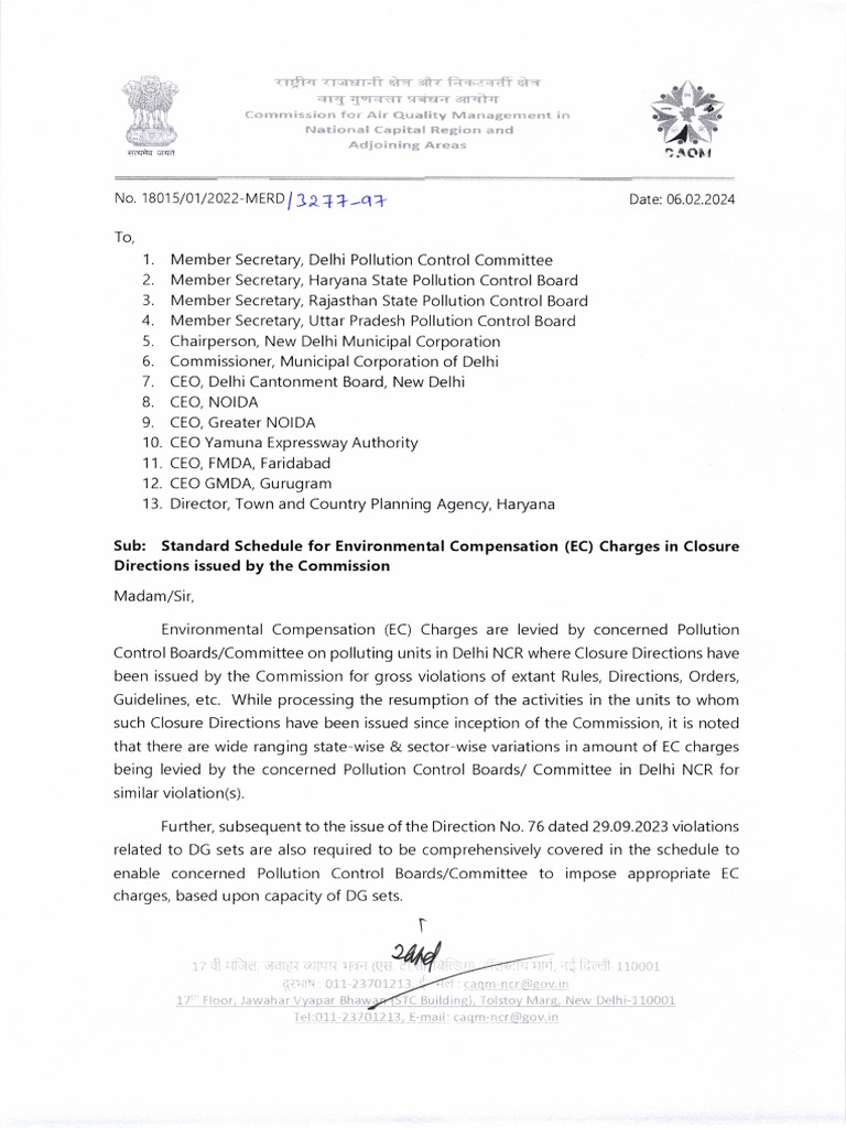 Standard Schedule for Environmental Charges | PDF | Delhi | Pollution