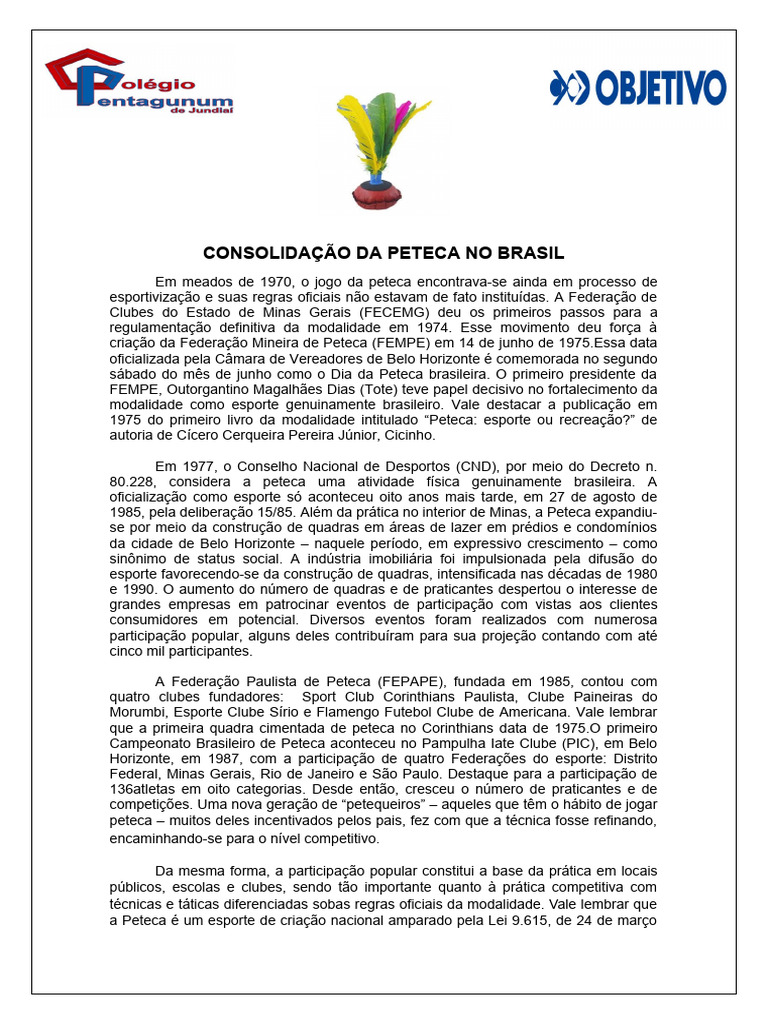 História da Peteca no Brasil: Consolidação e Crescimento | PDF | Brasil ...