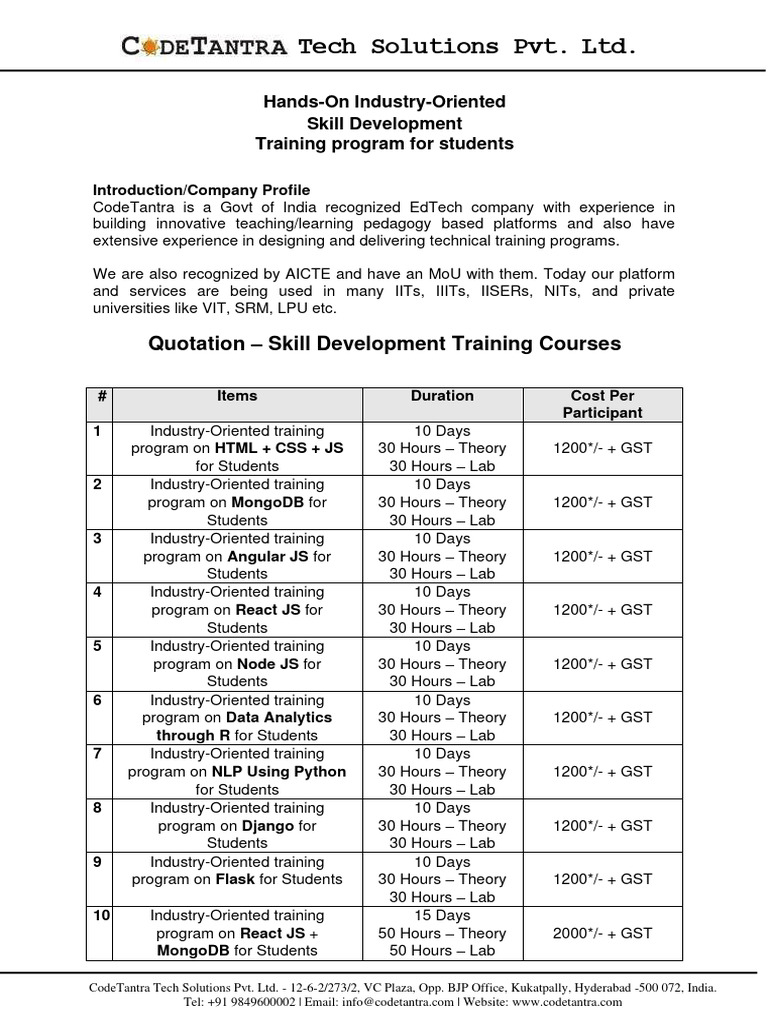 Quotation-Training-Skill Oriented Development Courses | PDF | Computing