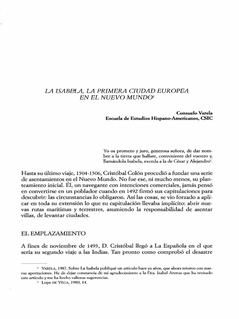 La Isabela: Primera Ciudad Europea en América | PDF | Cristobal colon