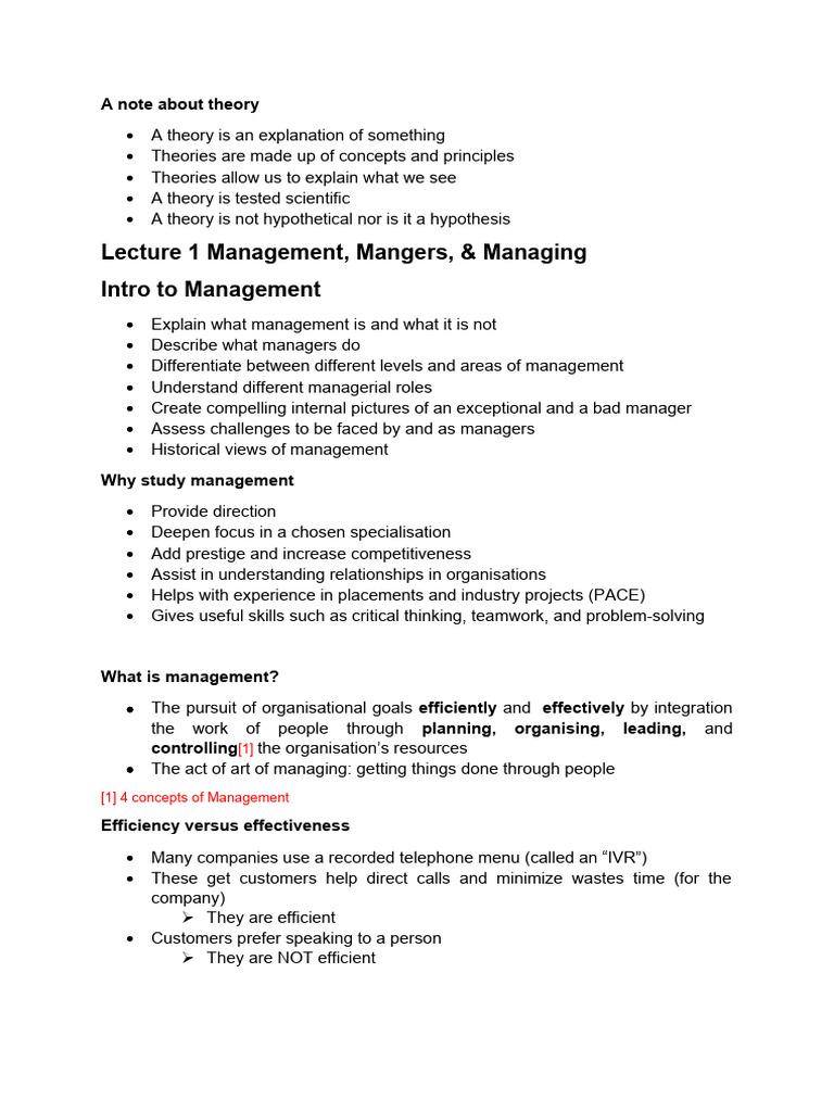 Lecture 1 Management, Managers, & Managing Part 1 | PDF | Theory | Cognitive Science