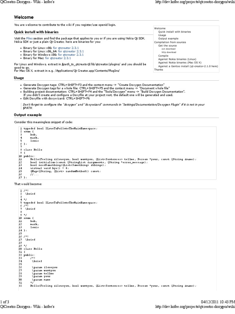 QtCreator-Doxygen - Wiki - Kofee's | PDF | Linux | Software Engineering