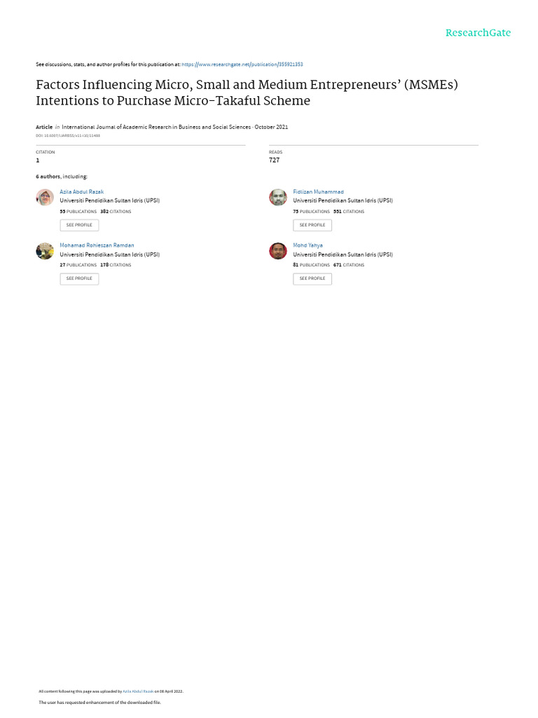 Factors Influencing Micro Small and Medium Entrepreneurs Msmes Intentions To Purchase Micro ...