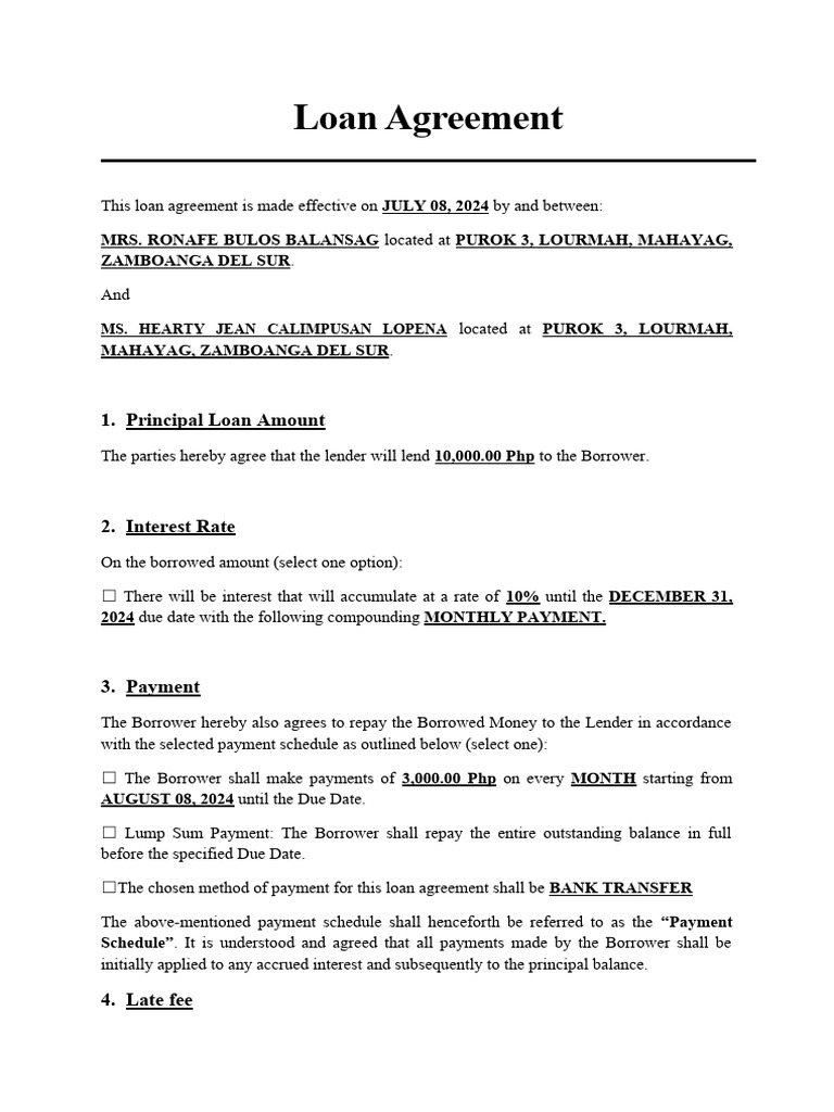 Loan Agreement | PDF | Loans | Interest