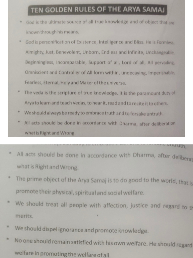 Golden Rules of Arya Samaj | PDF