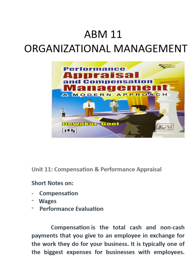 b1 Unit 11 Orgman Abm 11 4th Quarter Lesson and Topic Compensation and Performance Appraisal ...