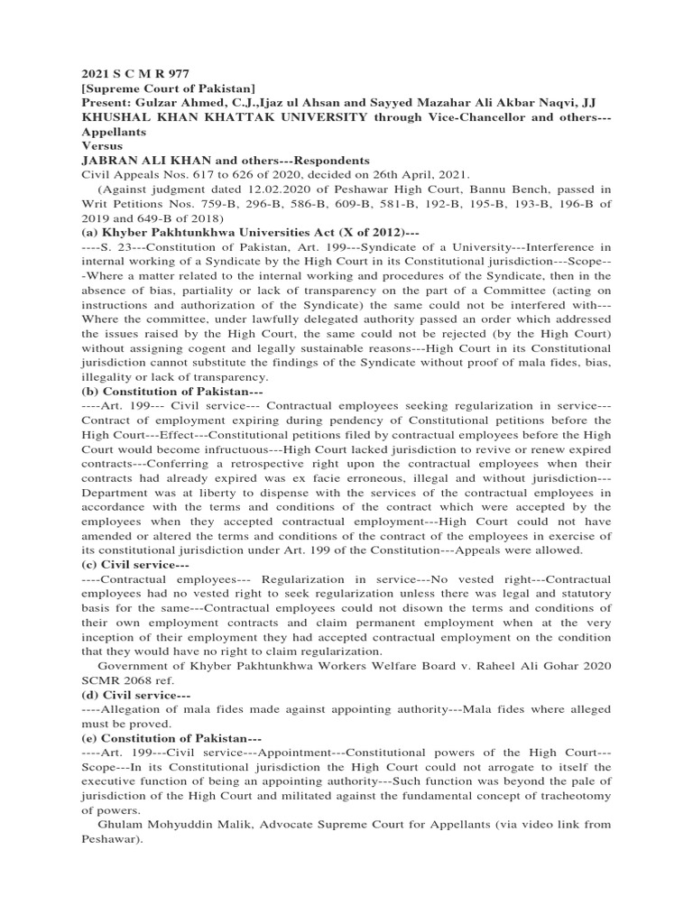 2021 S C M R 977 | PDF | Appeal | Judgment (Law)