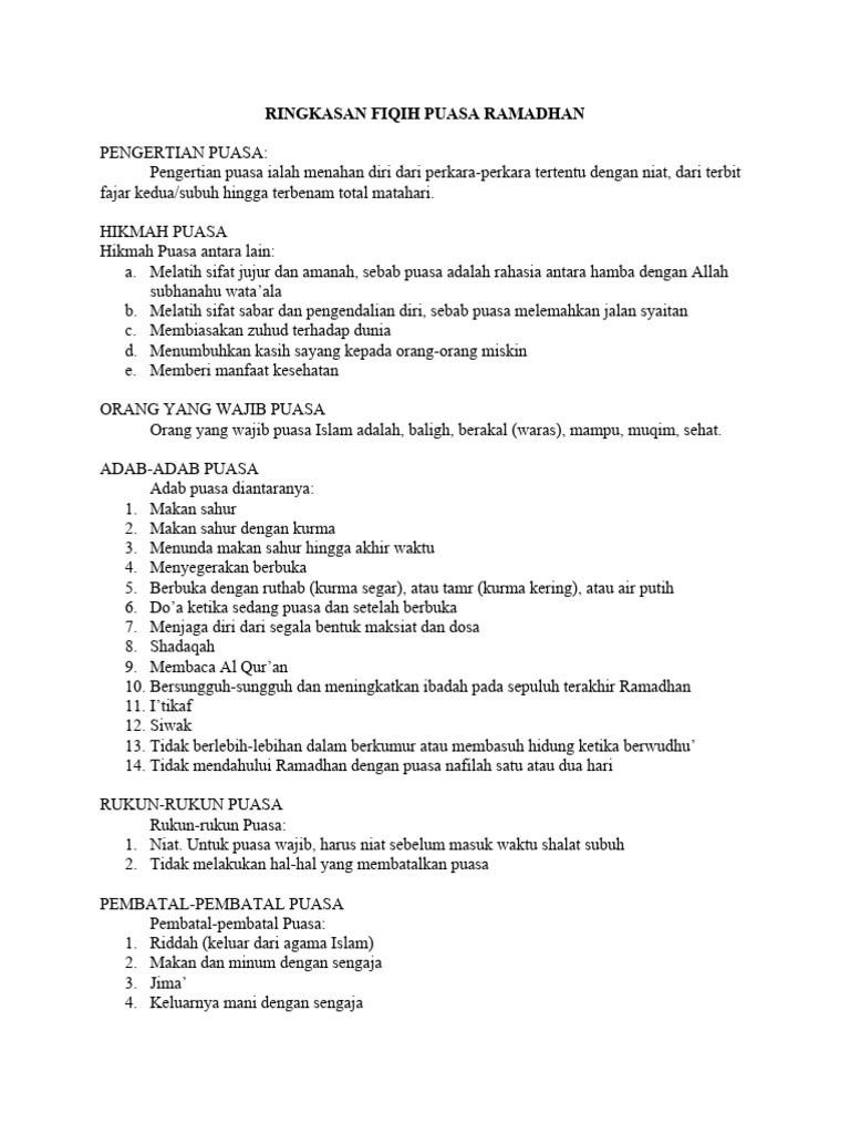 Ringkasan Fiqih Puasa Ramadhan | PDF