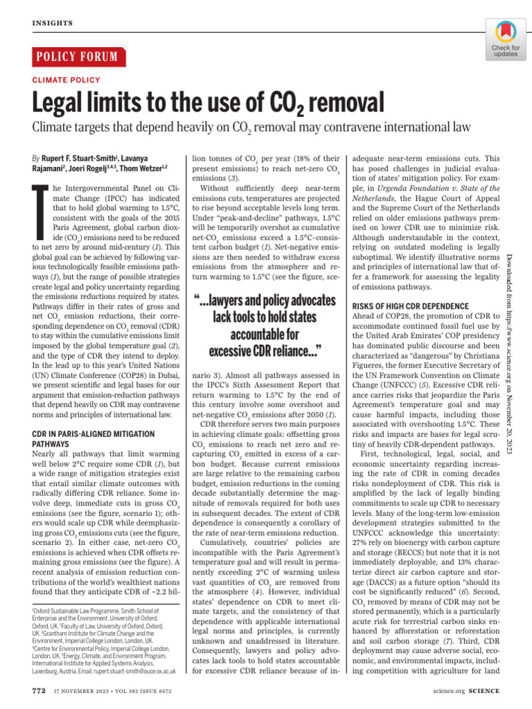 Legal Limits To The Use of CO2 Removal | PDF | Climate Change ...