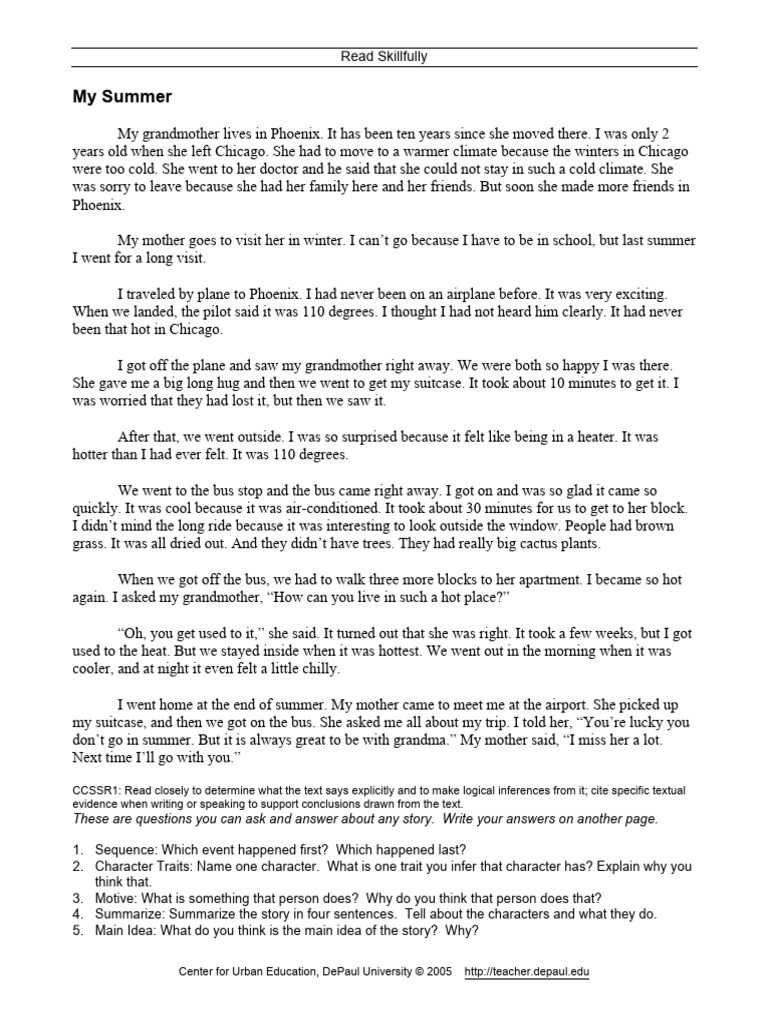 My Summer Fiction 3 RD Grade | PDF