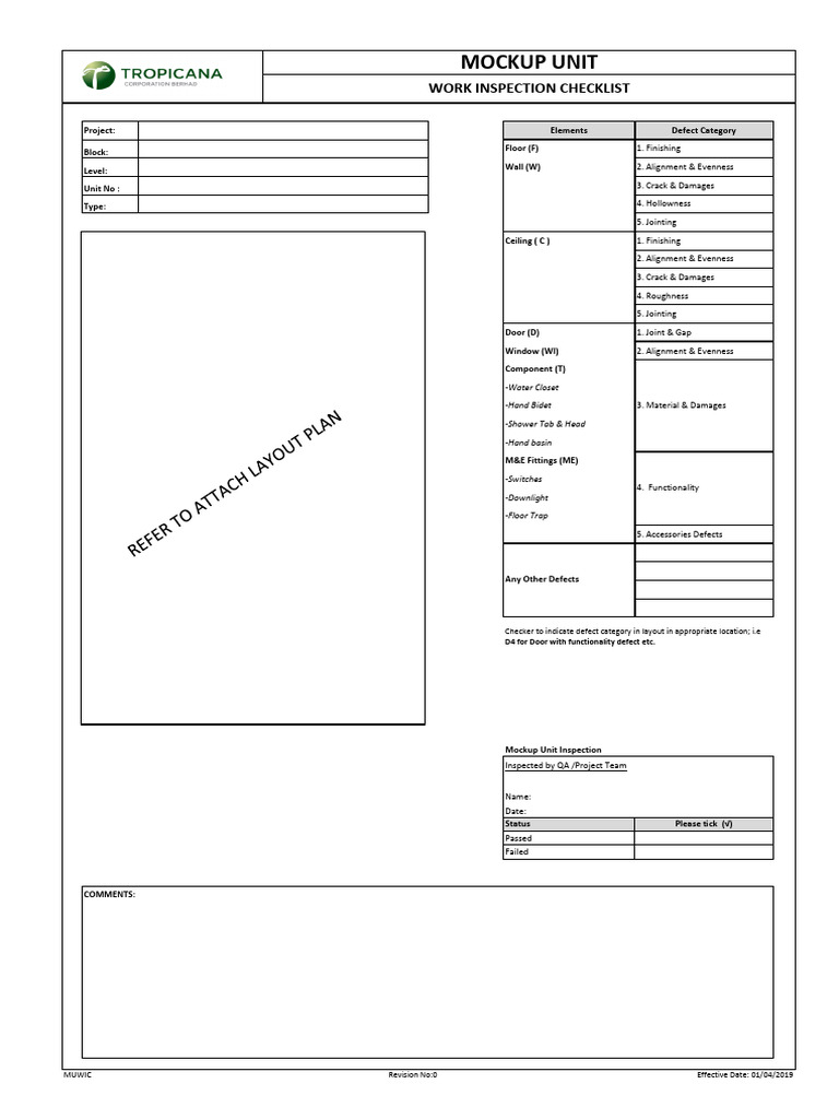 Mock Up Unit Inspection Checklist V00 010419 | PDF | Building Engineering