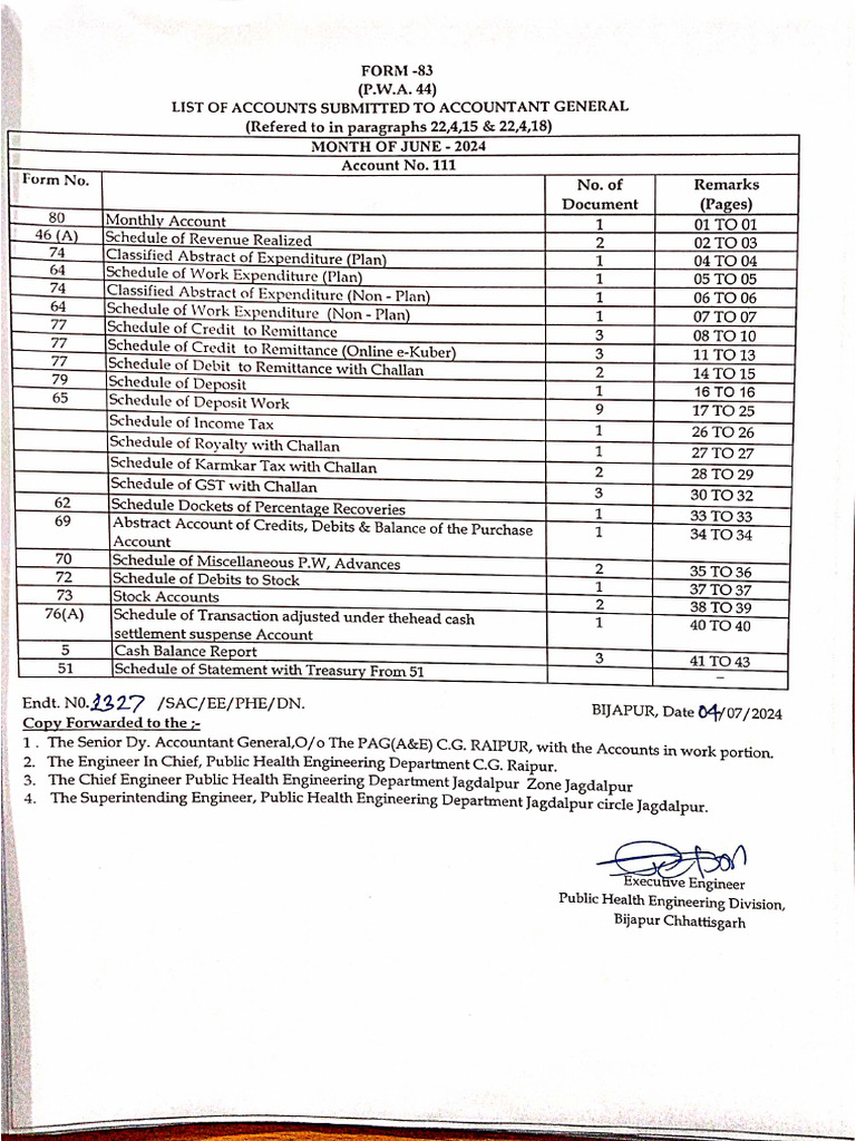 Monthly Account Month of June 2024 (Form-80, 46A, 74, 79) | PDF