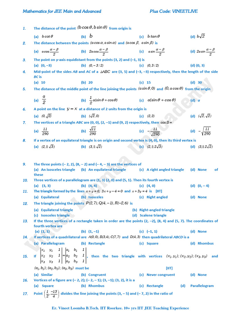 JEE Math Practice Questions and Solutions | PDF | Triangle | Rectangle