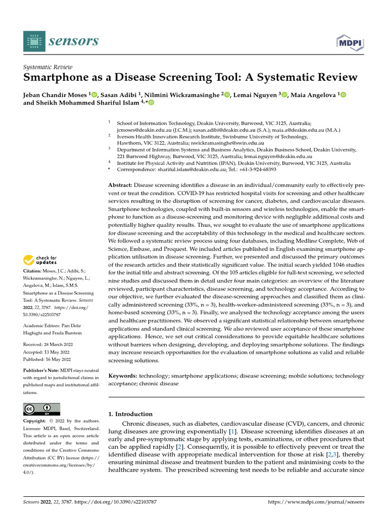 Sensors 22 03787 v2 JCM | PDF | Screening (Medicine) | Chronic Condition