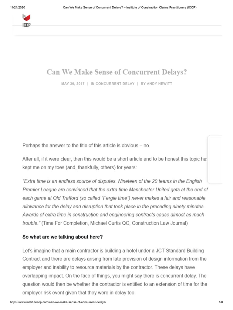 Can We Make Sense of Concurrent Delays - Institute of Construction Claims Practitioners (ICCP) | PDF