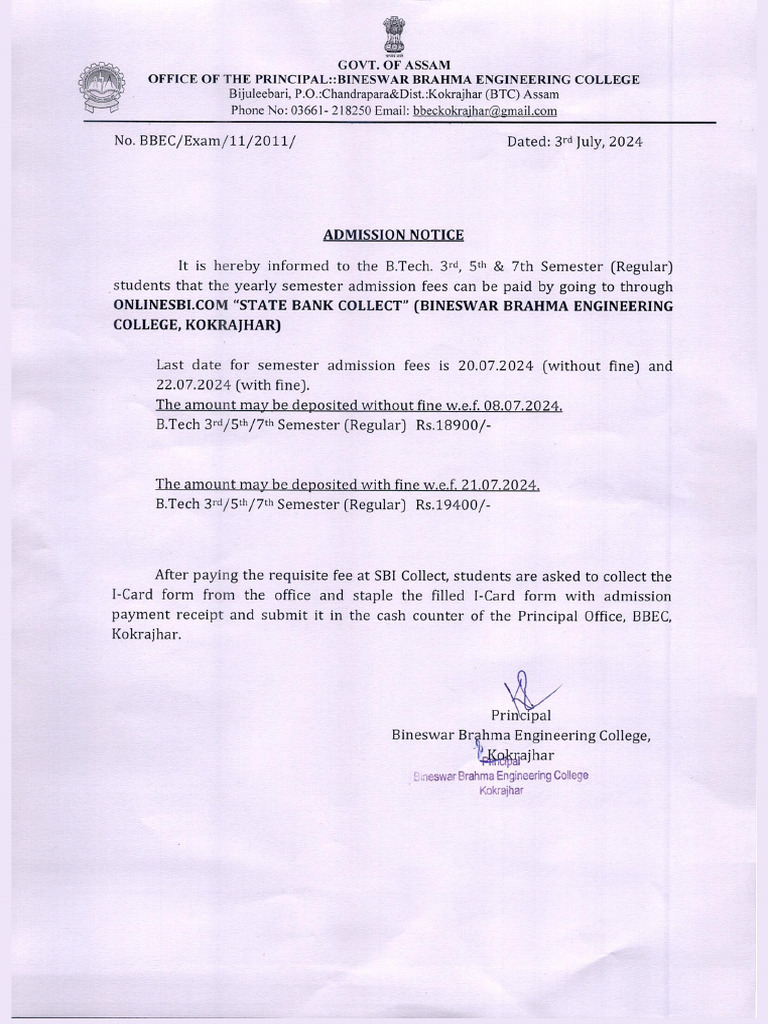 Semester Admission Notice 0001 | PDF