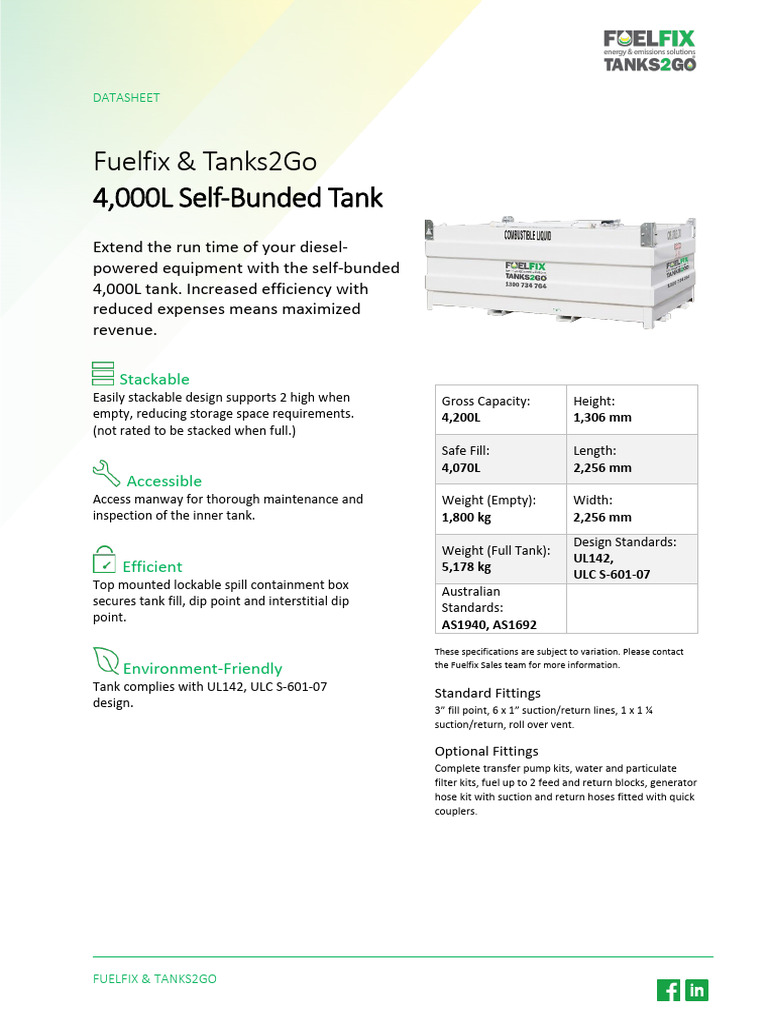 Fuelfix & Tanks2Go 4,000L Self-Bunded Tank | PDF