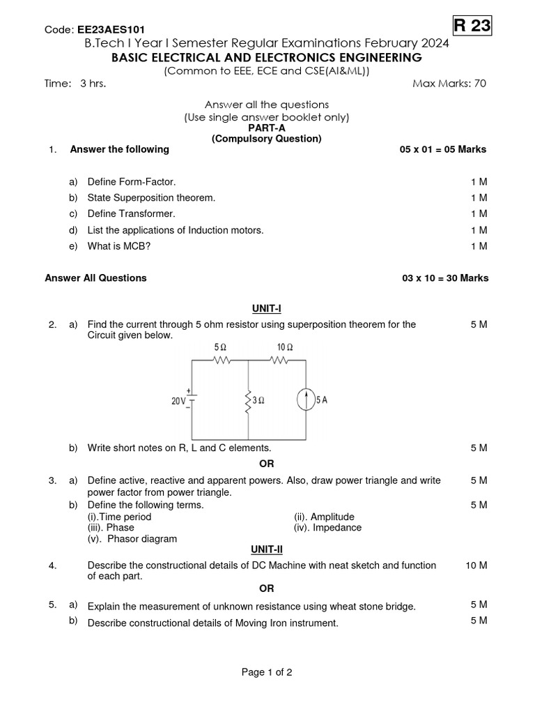Basic Electrical and Electronics Engineering | PDF | Electronic ...