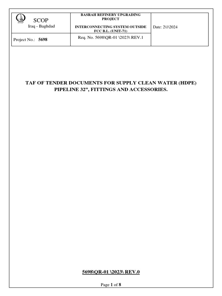 Basrah Refinery HDPE Pipeline Tender | PDF | Pipe (Fluid Conveyance) | Mechanical Engineering