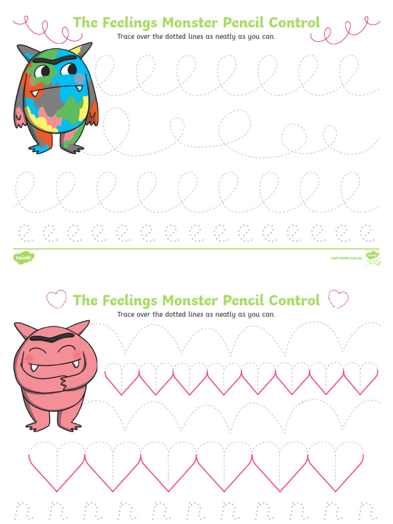 The Feelings Monster Pencil Control Sheets | PDF