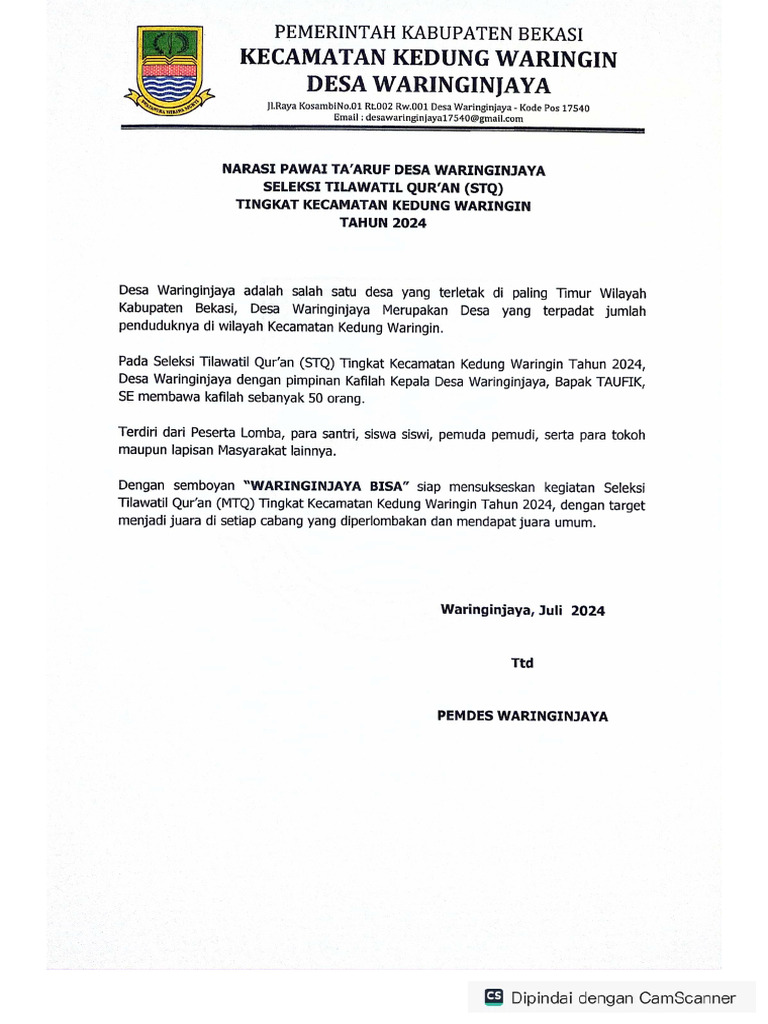 Narasi MTQ WRJ Untuk Pawai Taaruf | PDF