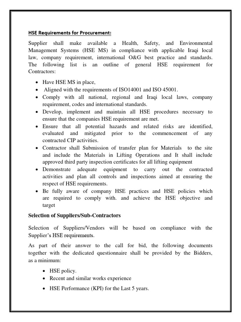 HSE Requirements For PRECUREME | PDF | Business