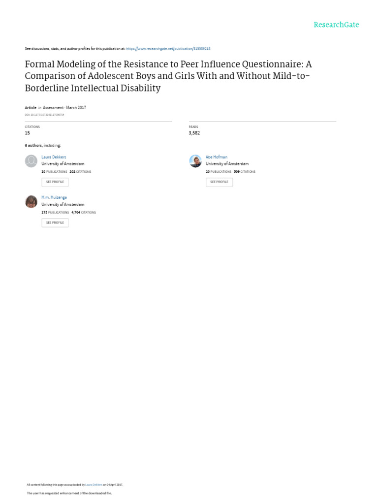 Resistance to Peer Influence Questionnaire | PDF | Akaike Information ...