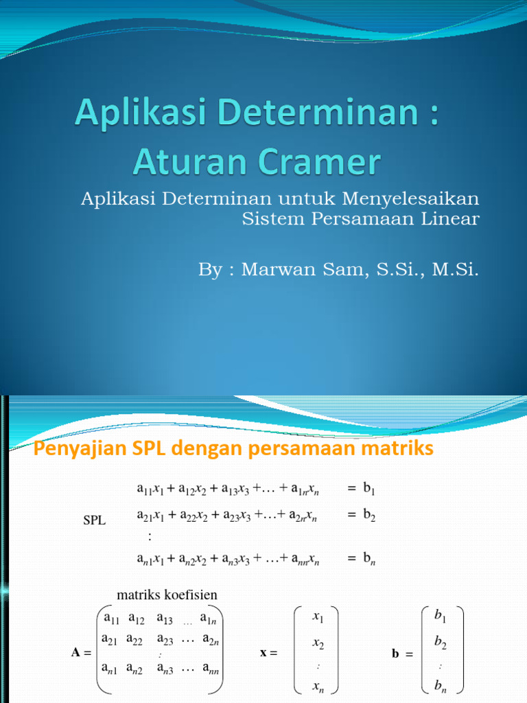 Materi 7 Aplikasi Determinan - Aturan Cramer | PDF