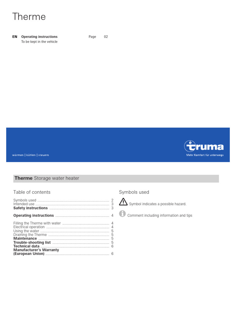 Truma Watersystems Therme Operating En | PDF | Tap (Valve) | Valve