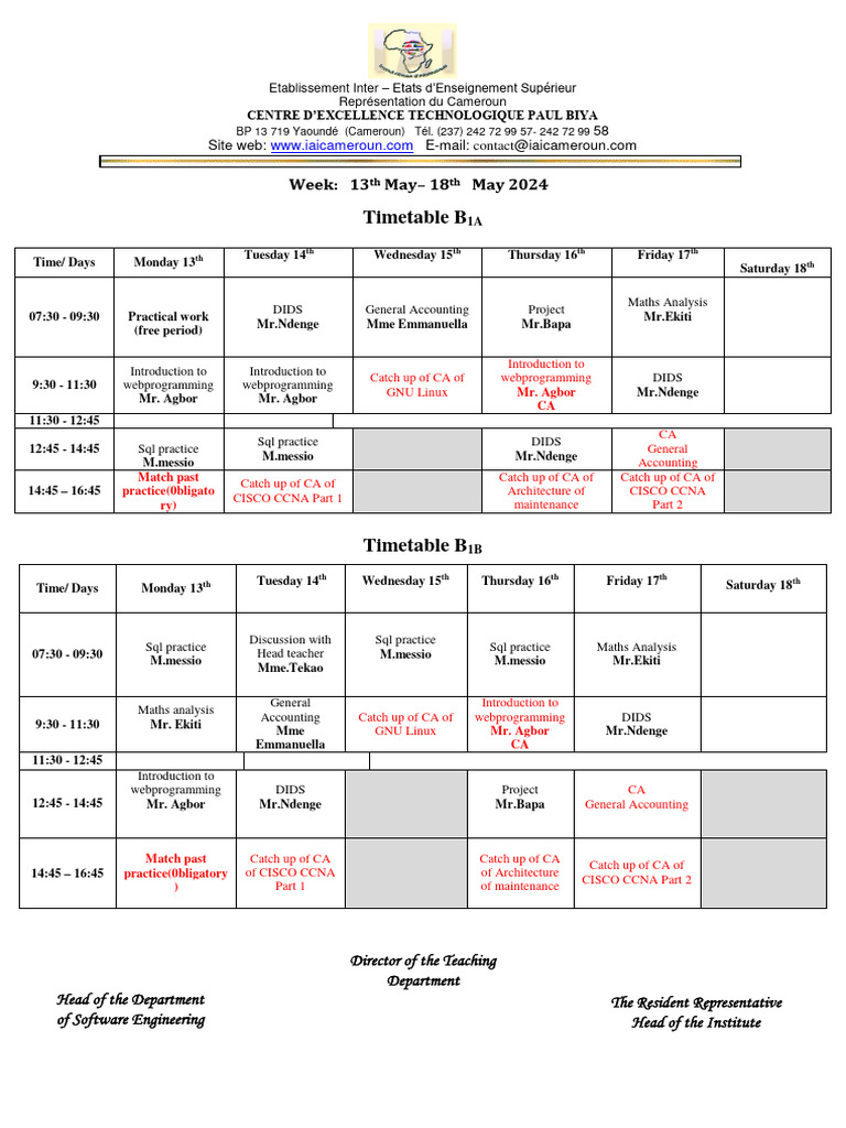 Timetable May 13th To May 18th 2024 | PDF | Information Technology | Computer Science