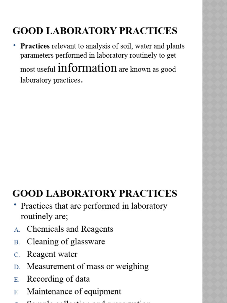 Good Laboratory Practices | PDF | Laboratories | Reagent Good Laboratory Practices | PDF | Laboratories | Reagent