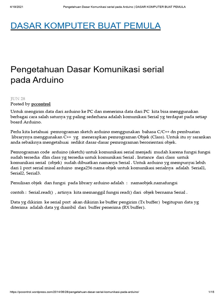 Komunikasi Serial Dasar Arduino | PDF