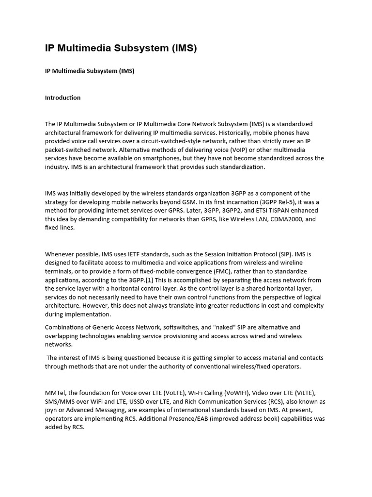 IP Multimedia Subsystem (IMS) | PDF | Ip Multimedia Subsystem | Session Initiation Protocol