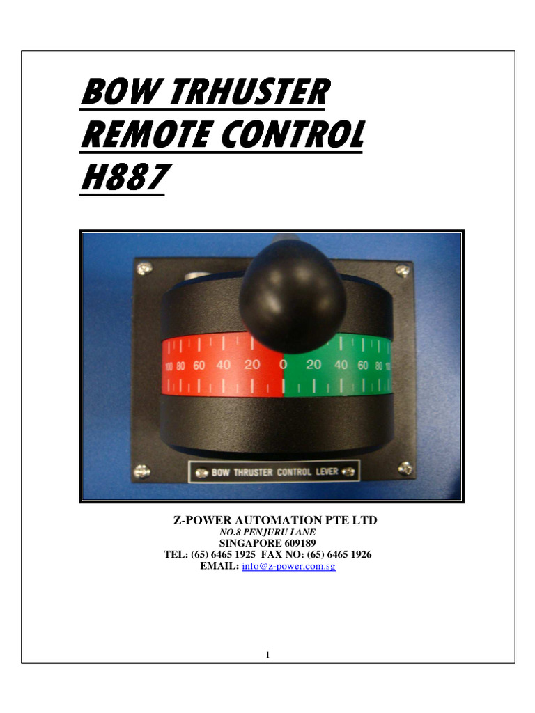 Bow Thruster Remote Control H887 | PDF | Remote Control | Electrical ...